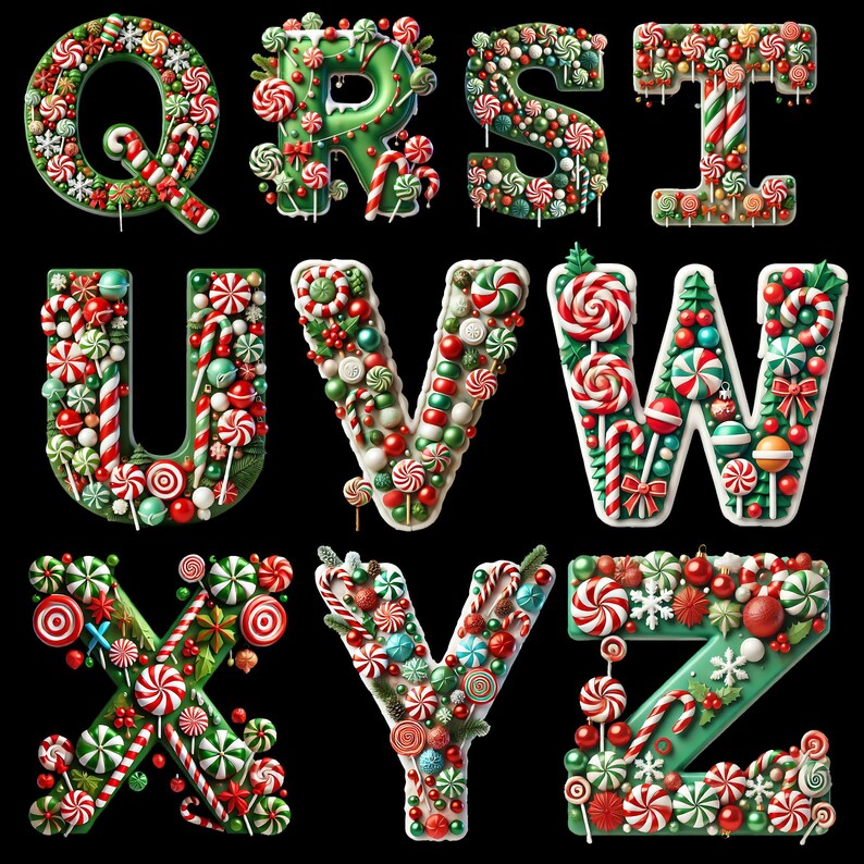 Lollipop Alphabet, Candy Cane Letters, Christmas Candy, Festive Candy ...