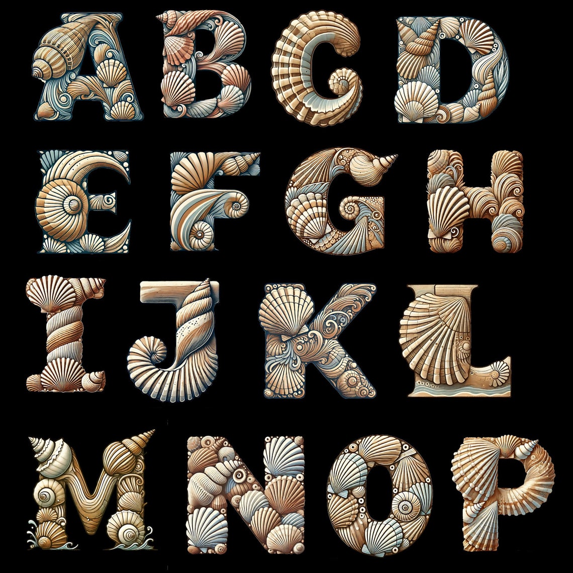 Seashell Alphabet, Coastal Beach Decor, ABC Seashell, ABC Beach ...
