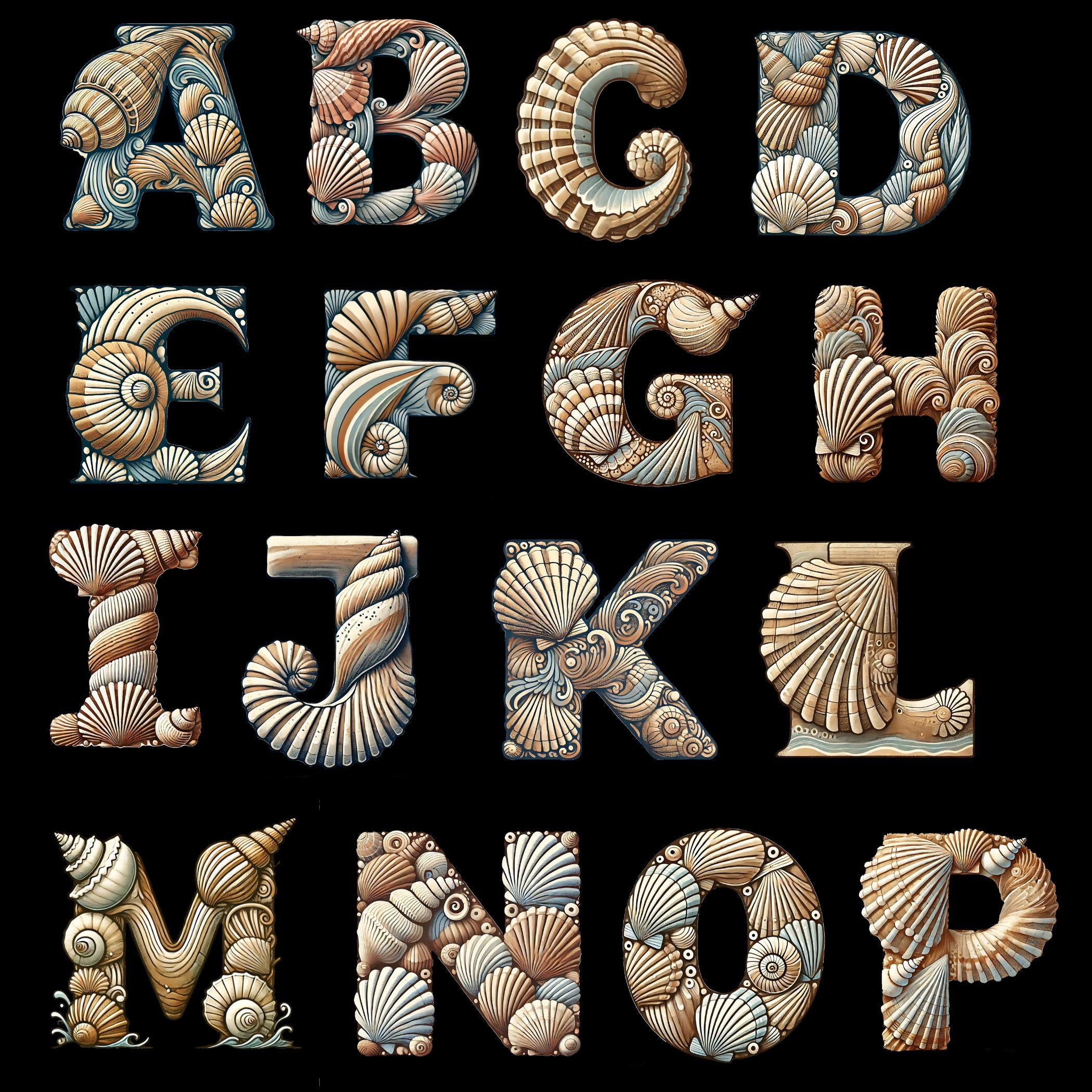 Seashell Alphabet, Coastal Beach Decor, ABC Seashell, ABC Beach ...