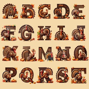 Turkey Thanksgiving Alphabet Clipart, Thanksgiving Alphabet, Turkey ...