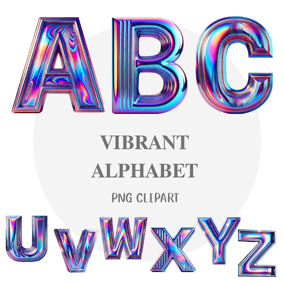 Vibrant Alphabet, Holographic Letters, Colorful Typography, Pop Art ...