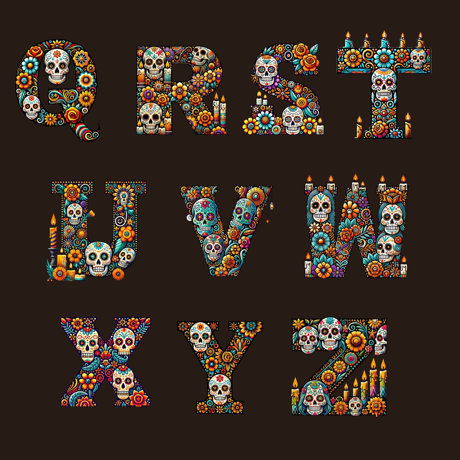 Day of the Dead Alphabet, Dia De Losmuertos, Dia Delos Muertos, Sugar ...