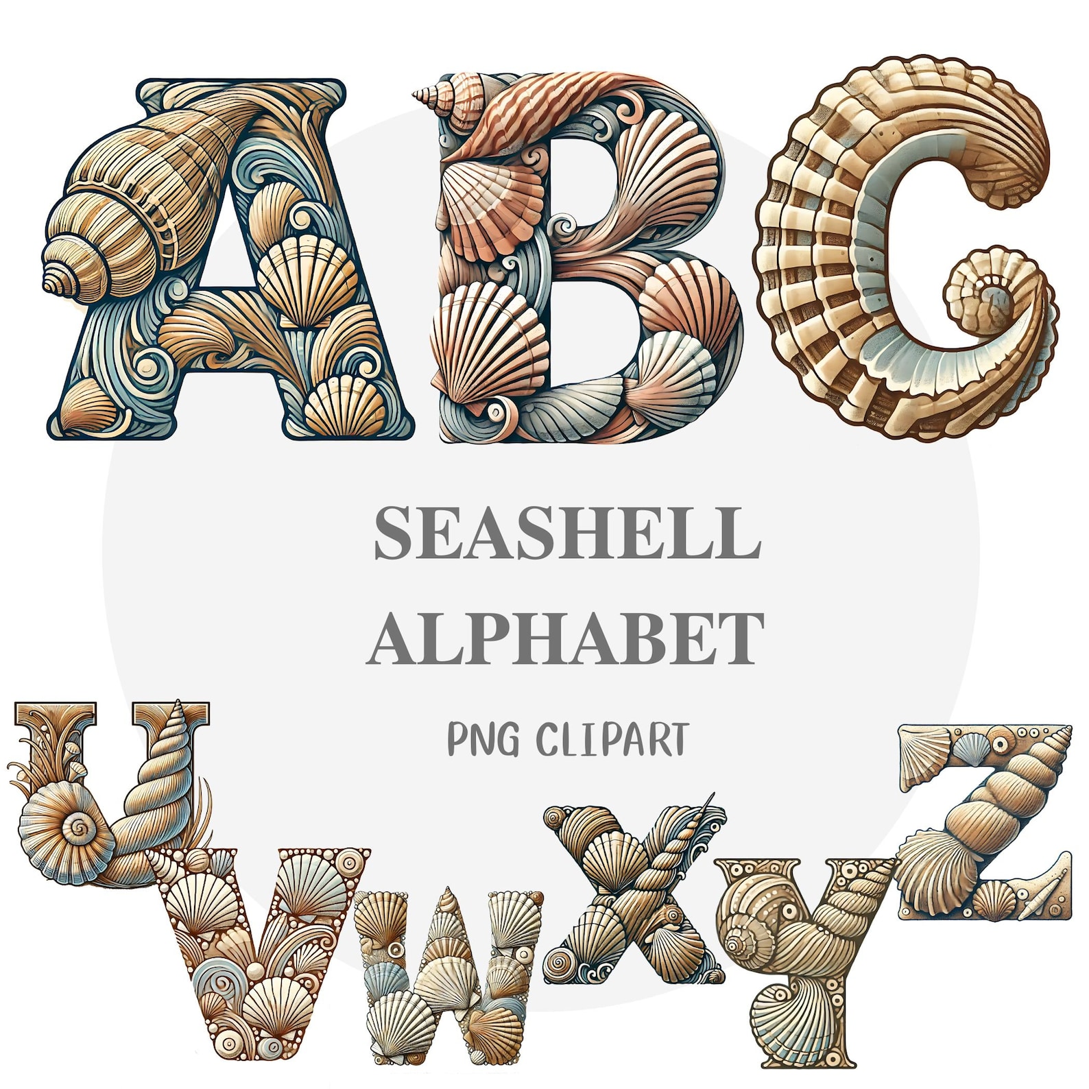 Seashell Alphabet, Coastal Beach Decor, ABC Seashell, ABC Beach ...