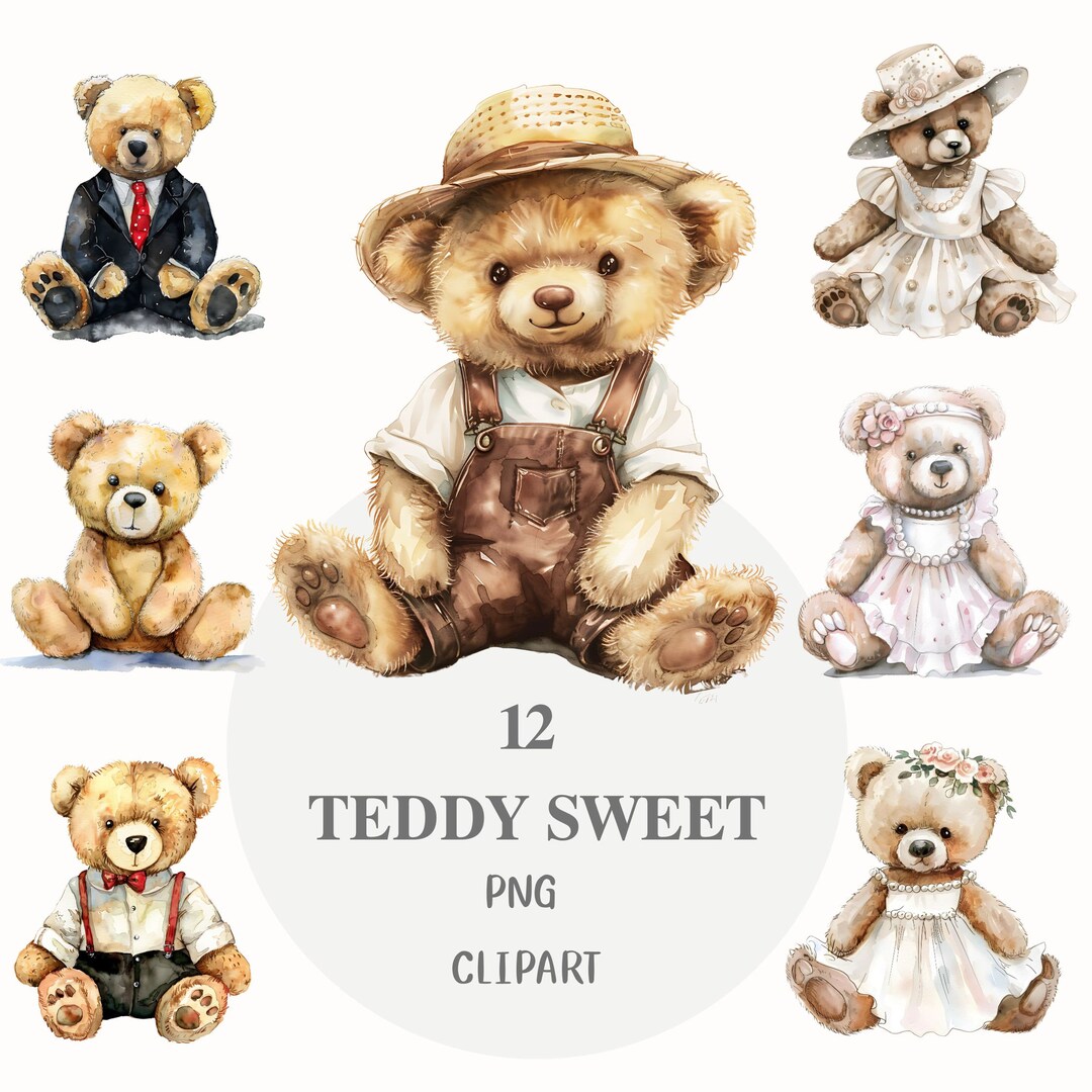 Watercolor Sweet Teddy Bear Clipart, Teddy Bear Clipart, Nursery ...