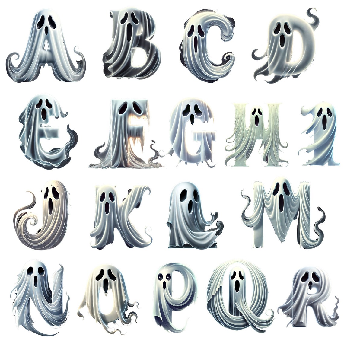 Ghost Alphabet, Spooky Letters, Abc Ghost, Abc Spooky, Halloweenghoste ...
