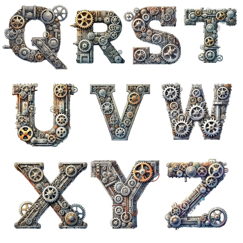 Steampunk Gears Alphabet, Cogs Monogram, Mechanical Font (digital Files ...