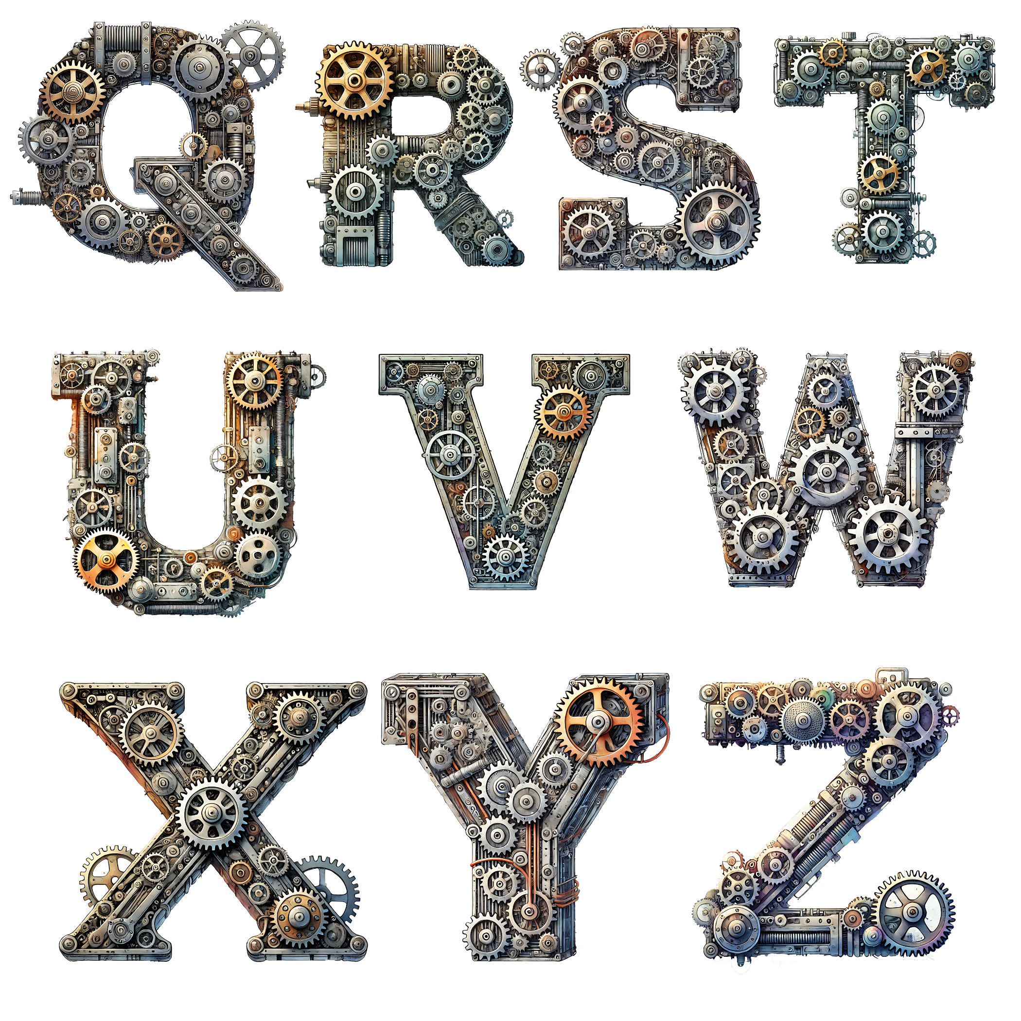 Mechanical Gears Alphabet, Steampunk Alphabet, Cogs Monogram Digital ...