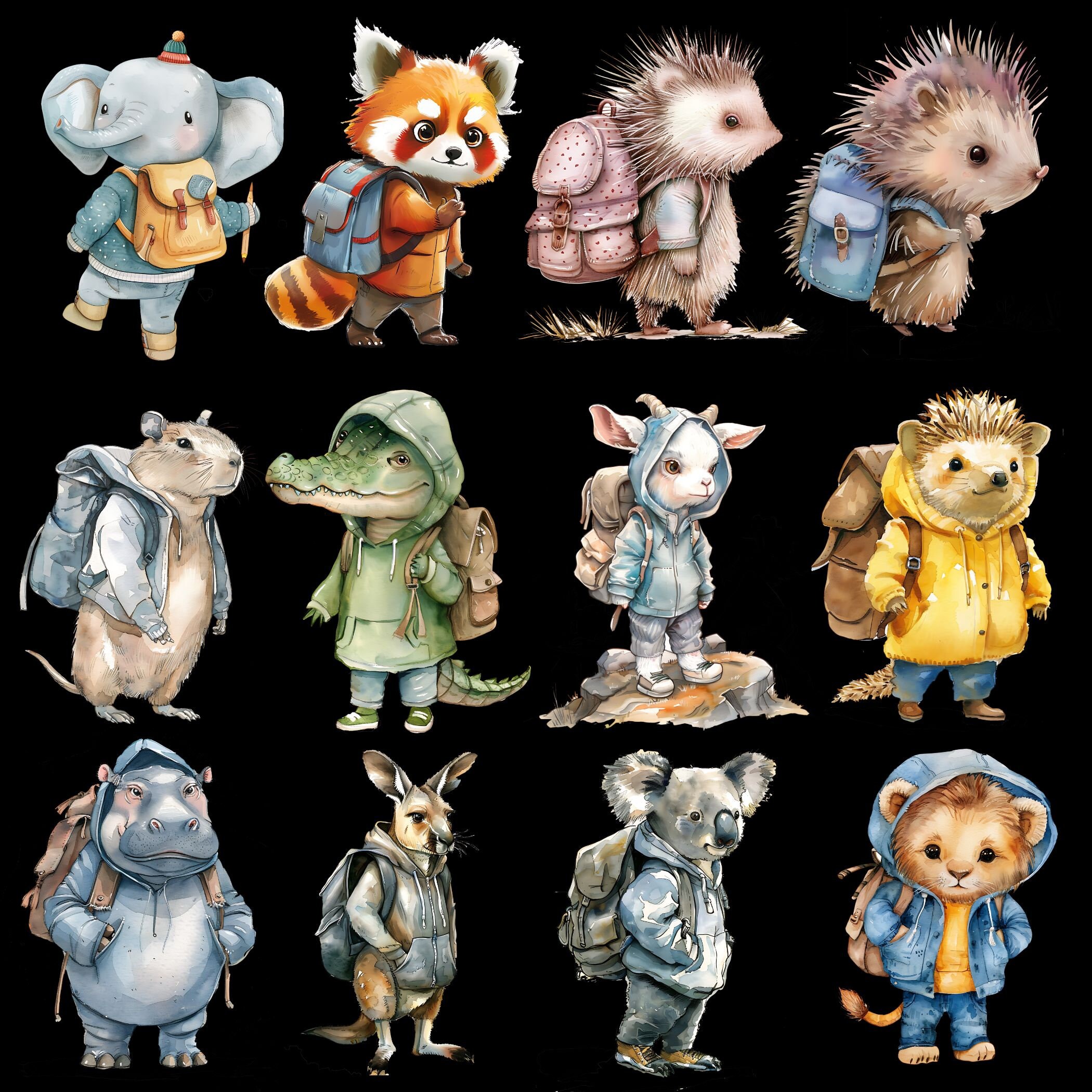 Wild Animal Backpack, Back to School, Hiking, School Animals Clipart ...