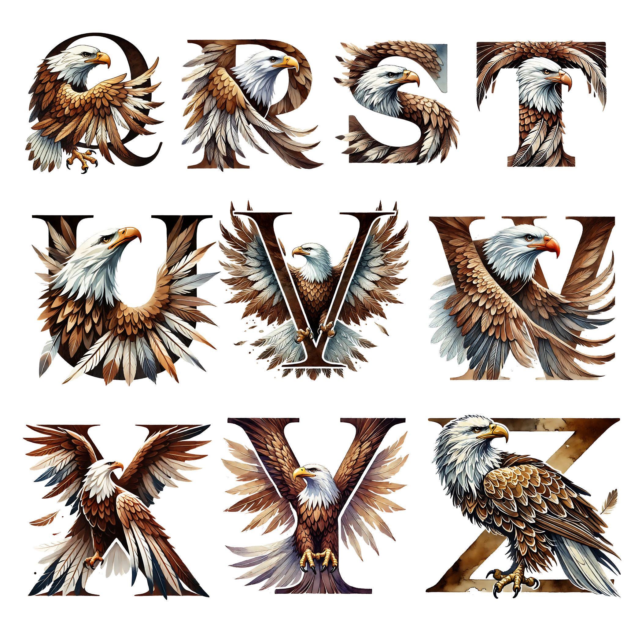 Eagle Majesty Alphabet, Eagle Alphabet Clipart, Majestic Eagle Letters ...