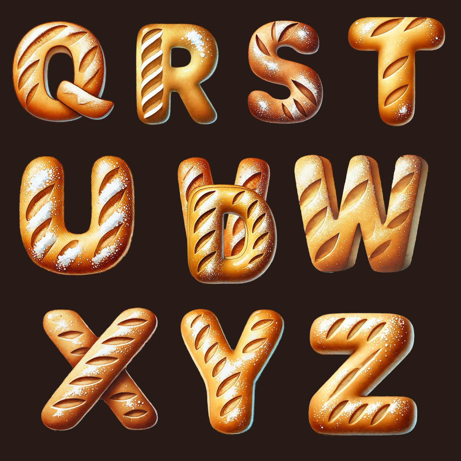 Artisan Bread Alphabet, Bakery Clipart, Bread Letters, Bakery Alphabet ...