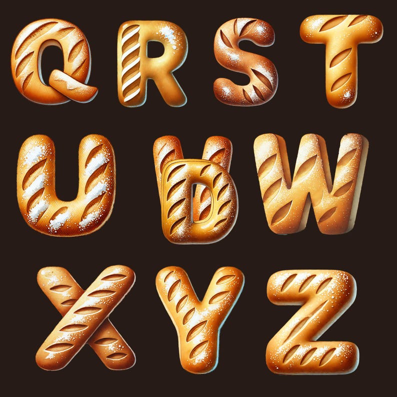 Artisan Bread Alphabet, Bakery Clipart, Bread Letters, Bakery Alphabet ...