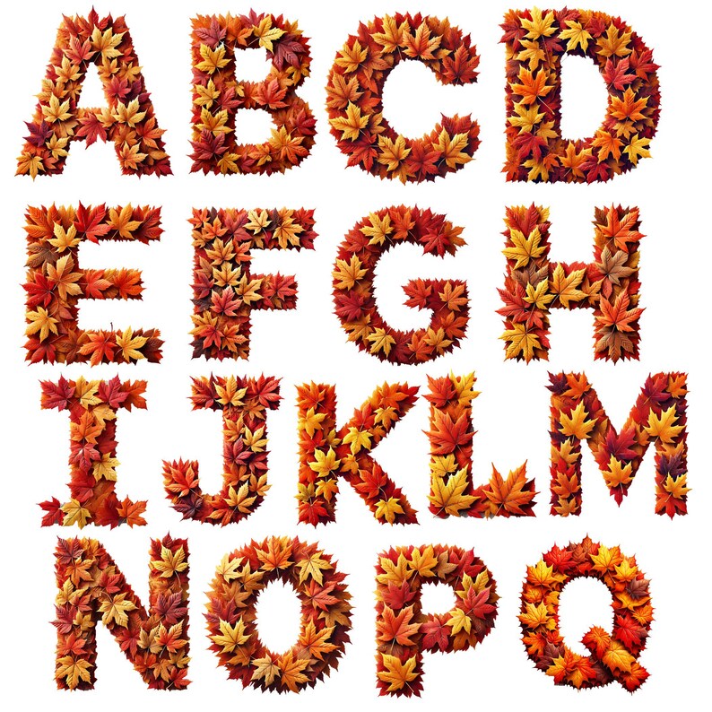 Autumn Leaf Alphabet, Autumn Bundl, Fall Png Bund, Fallpng, Fall Bund ...