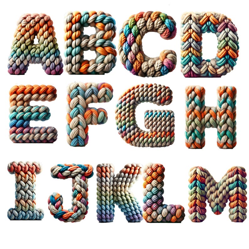 Cozy Knit Alphabet, Colorful Yarn Letters (PNG) - Etsy