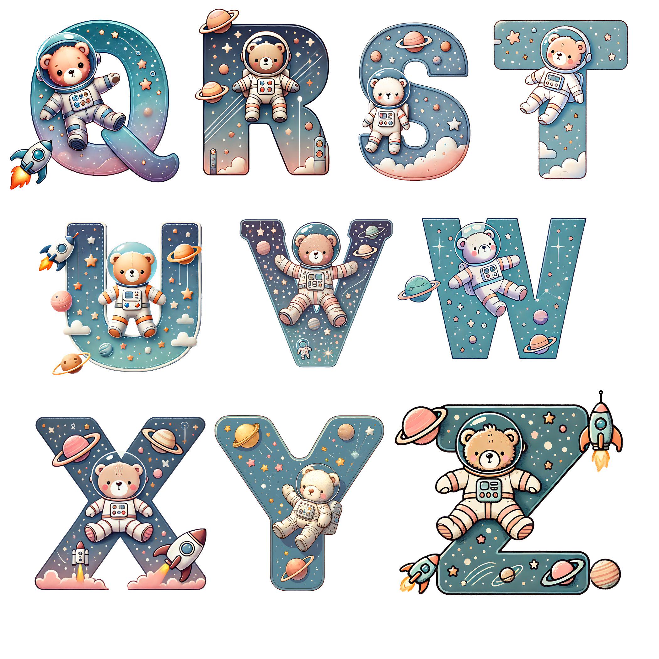Astronaut Alphabet, Teddy Alphabet, Cute Space Alphabet, Space Explorer ...