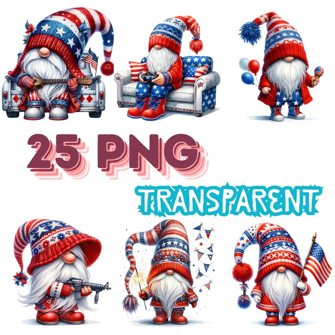 25 PNG, Patriotic Gnome Clipart Bundle Keyword: 4th of July , American ...