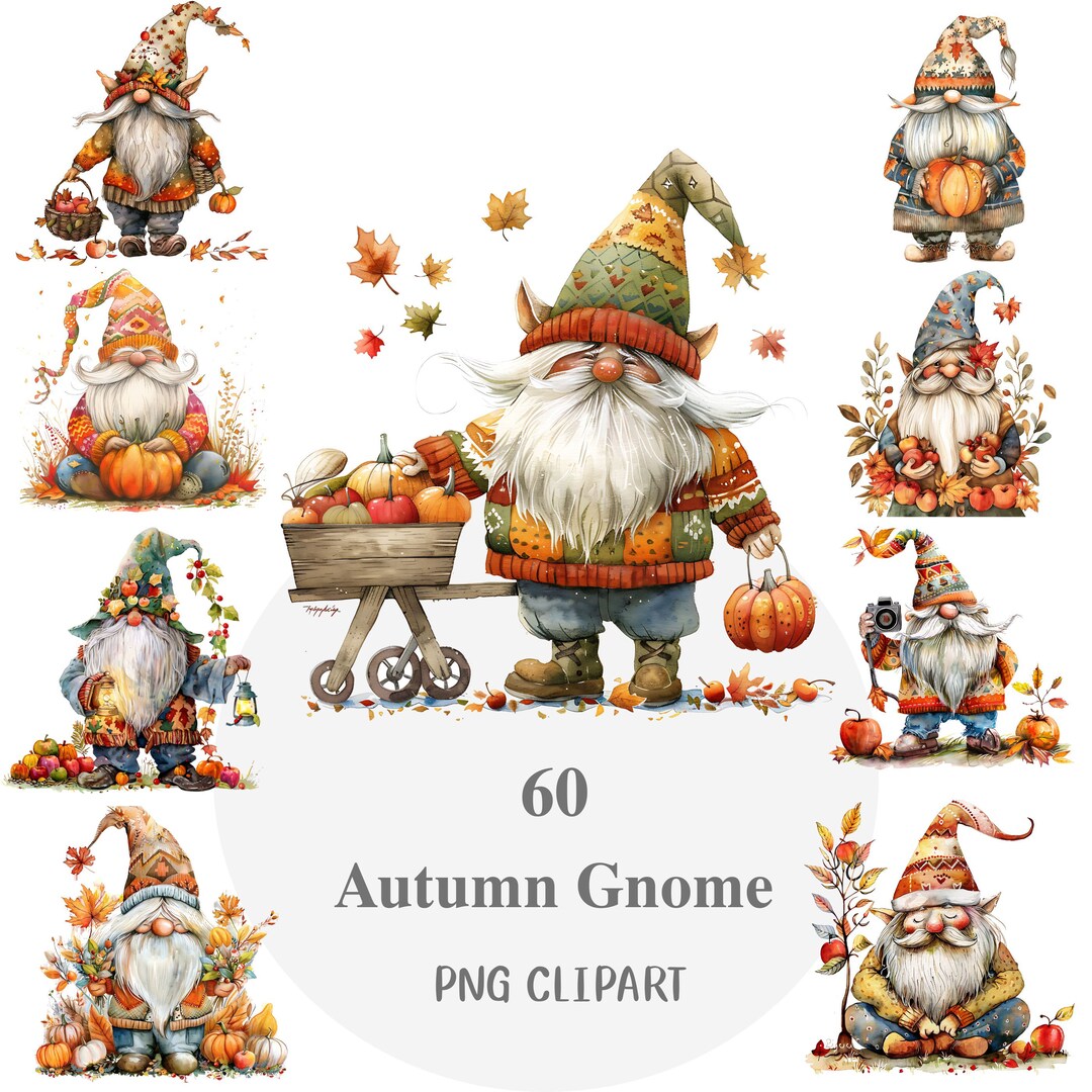 60 Autumn Gnome Clipart, Gnomee, Autumn Clipart Bundle, Fall-fall Gnome ...