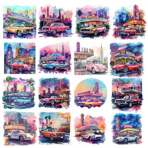 Classic Retro Car Watercolor Clipart, Vintage Car Clipart, Retro ...