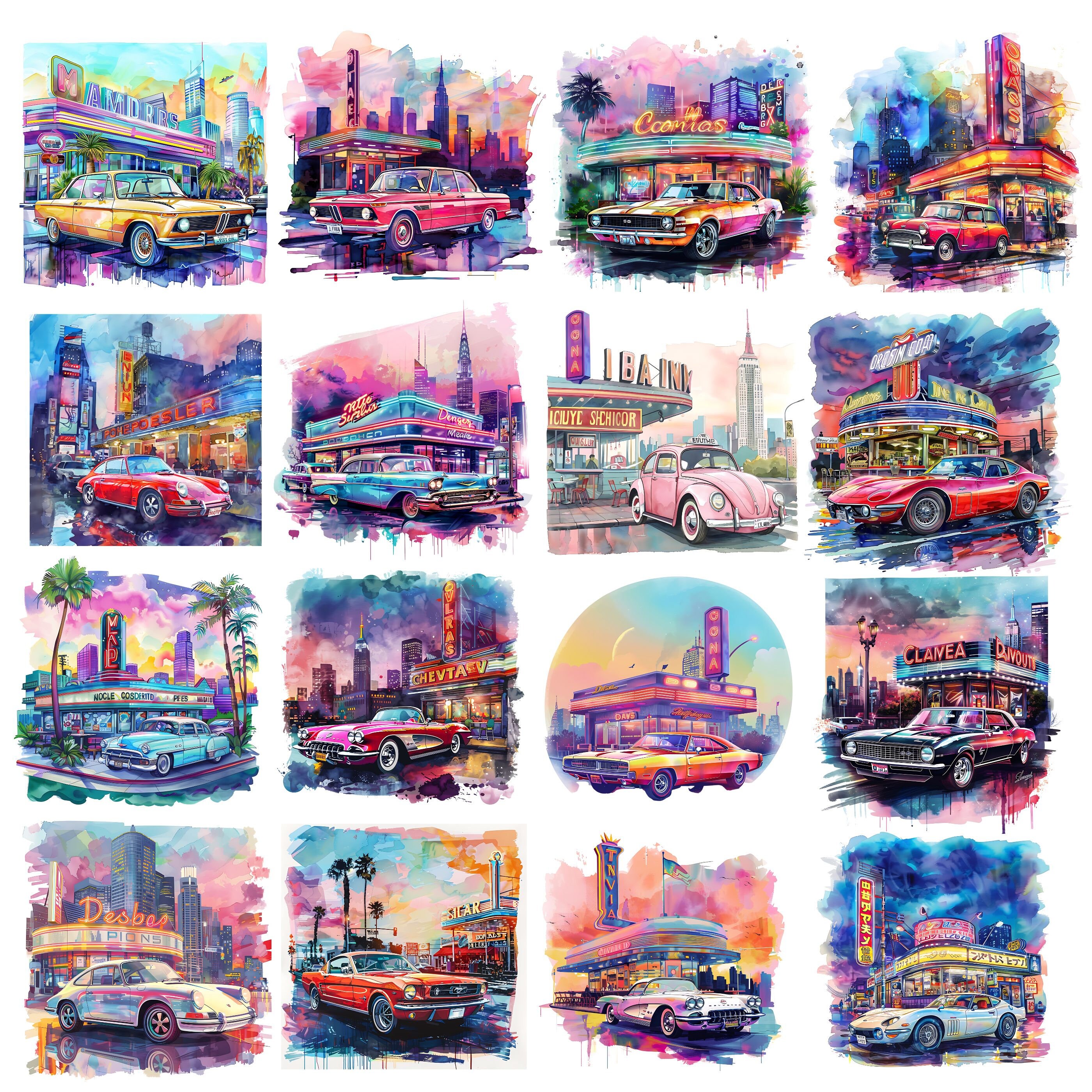 Classic Retro Car Watercolor Clipart, Vintage Car Clipart, Retro ...