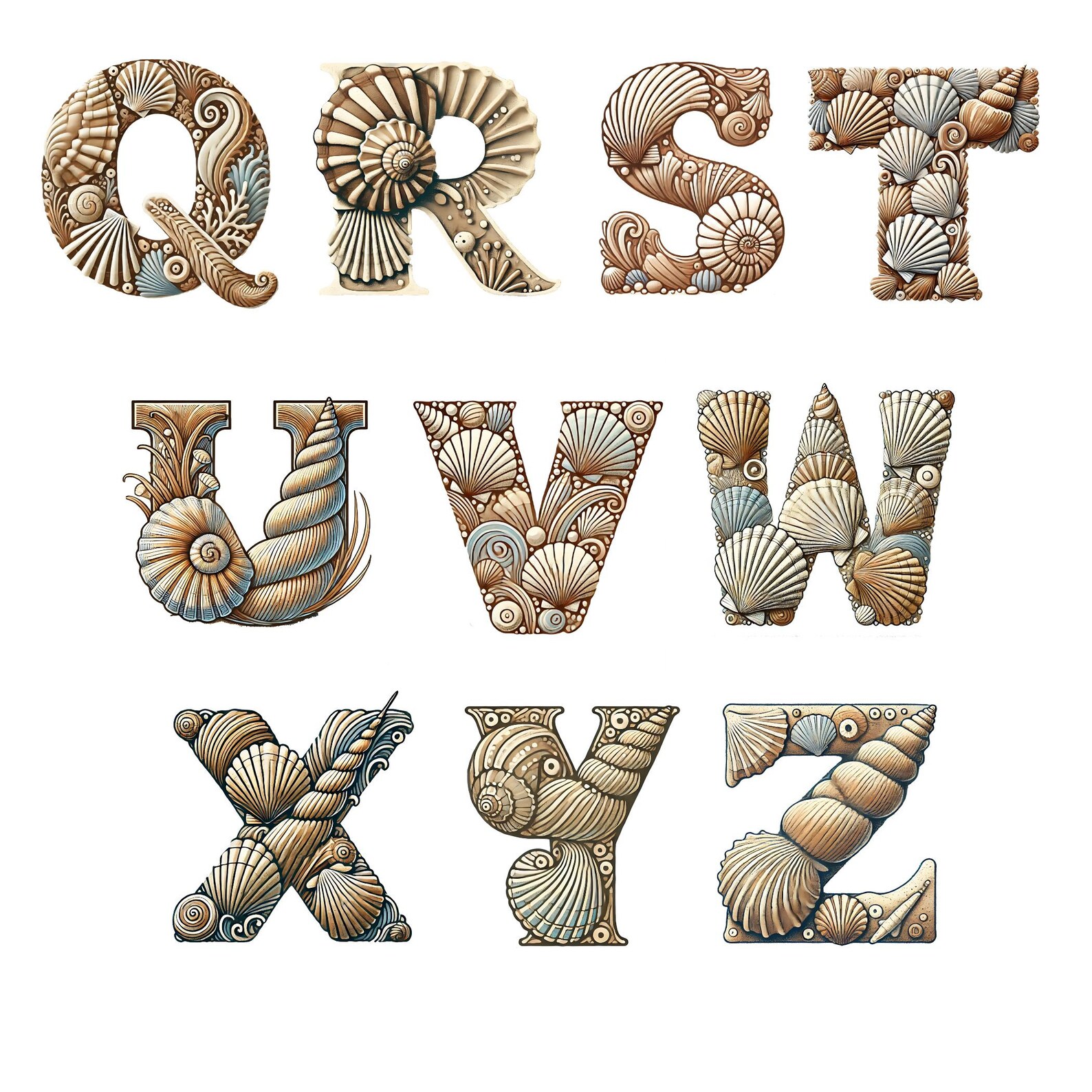 Seashell Alphabet, Coastal Beach Decor, ABC Seashell, ABC Beach ...