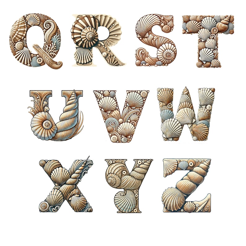 Seashell Alphabet, Coastal Beach Decor, ABC Seashell, ABC Beach ...