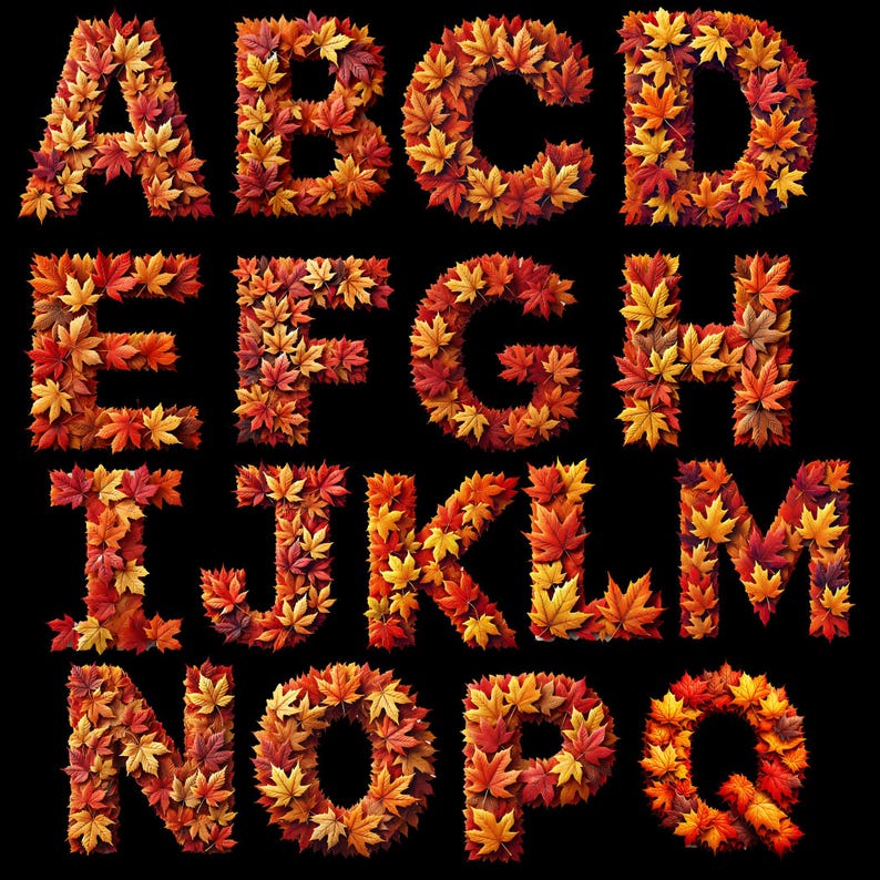 Autumn Leaf Alphabet, Autumn Bundl, Fall Png Bund, Fallpng, Fall Bund ...