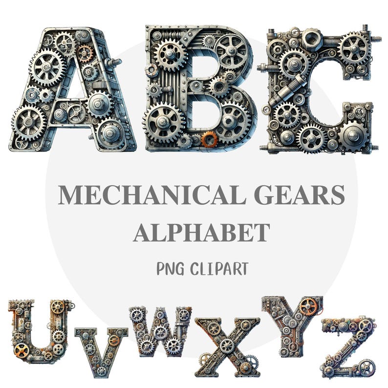 Mechanical Gears Alphabet, Steampunk Alphabet, Cogs Monogram Digital ...