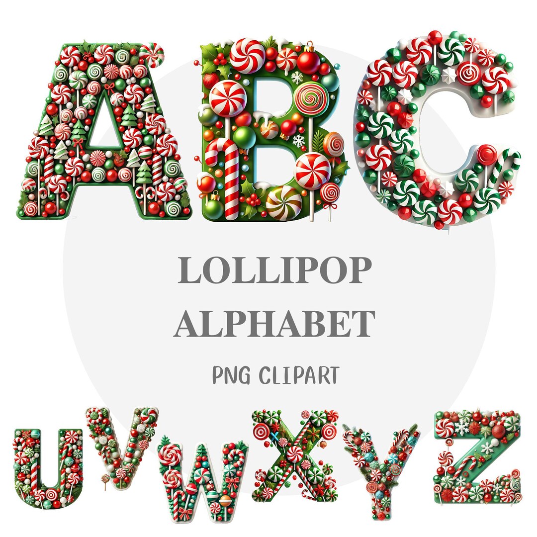 Lollipop Alphabet, Candy Cane Letters, Christmas Candy, Festive Candy ...