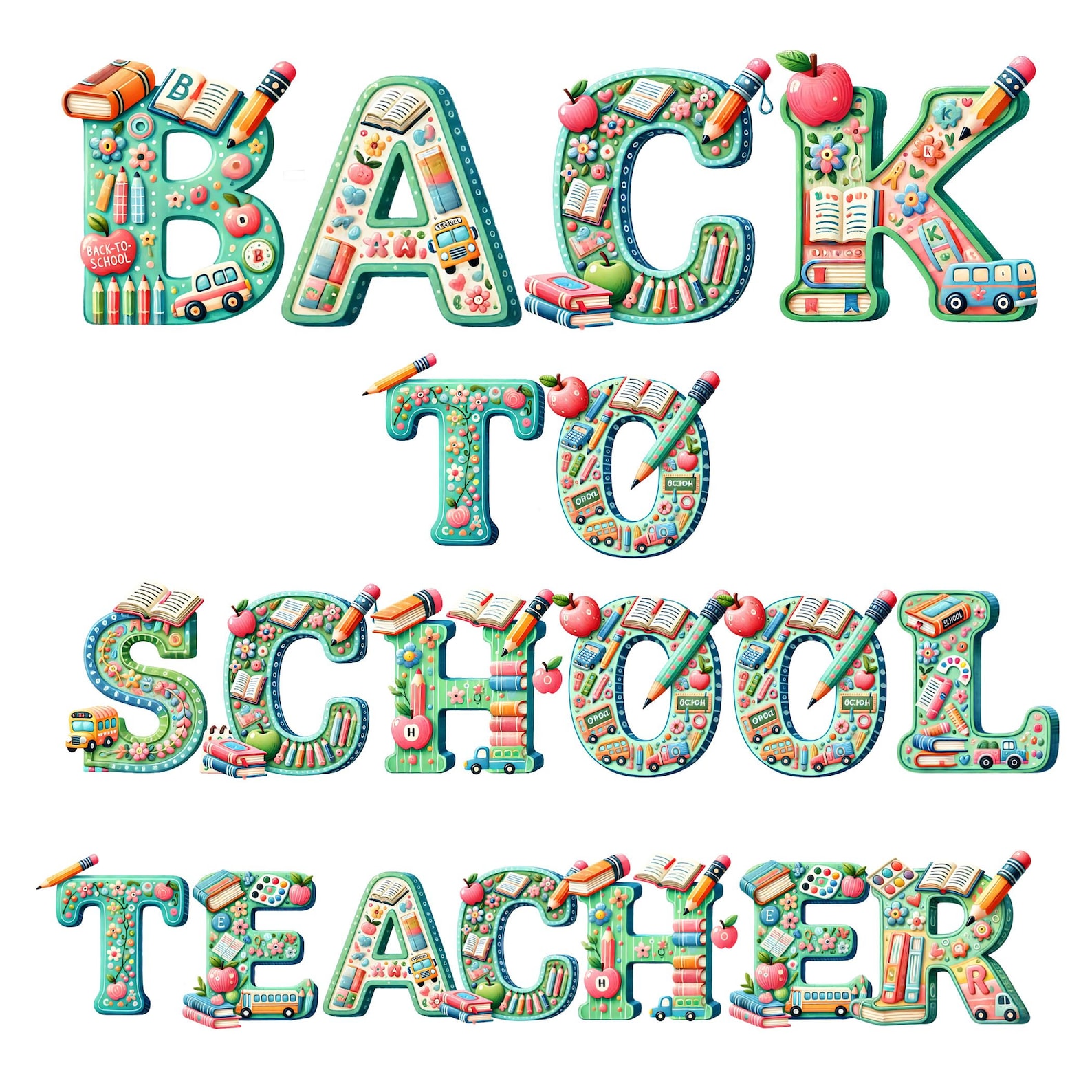 Back to School Alphabet Set, Alphabet Clipart, Teacher Clipart ...