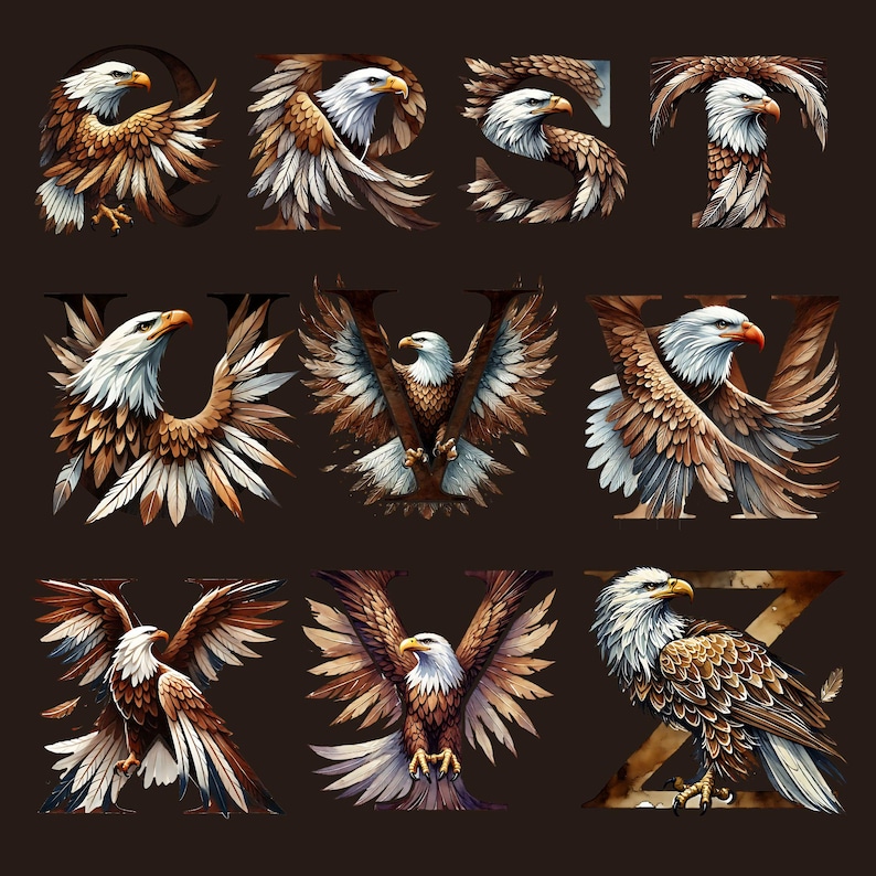 Eagle Majesty Alphabet, Eagle Alphabet Clipart, Majestic Eagle Letters ...