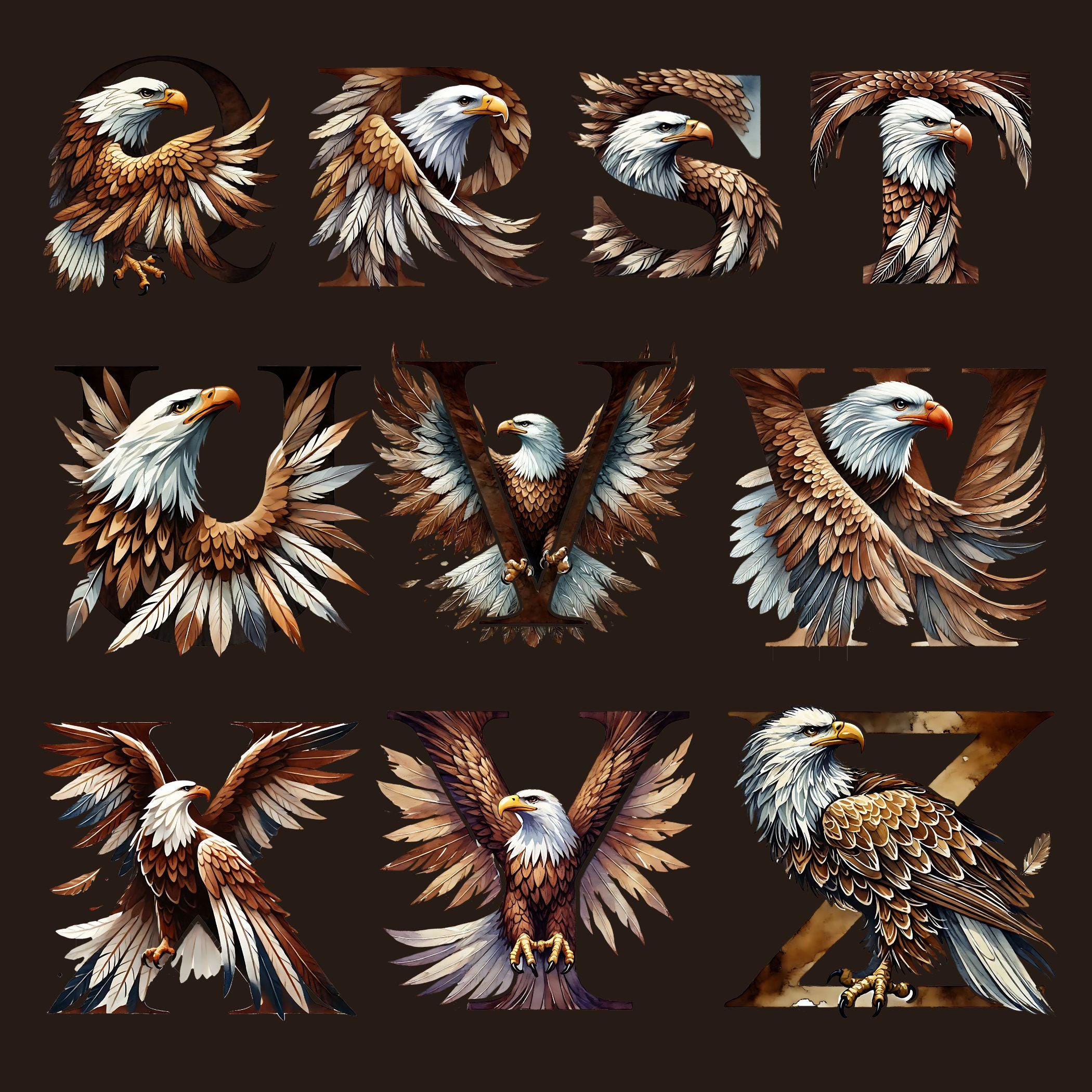 Eagle Majesty Alphabet, Eagle Alphabet Clipart, Majestic Eagle Letters ...