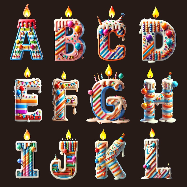 Birthday Candle Alphabet, Birthday Candle Letters, Alphabet Clipart ...