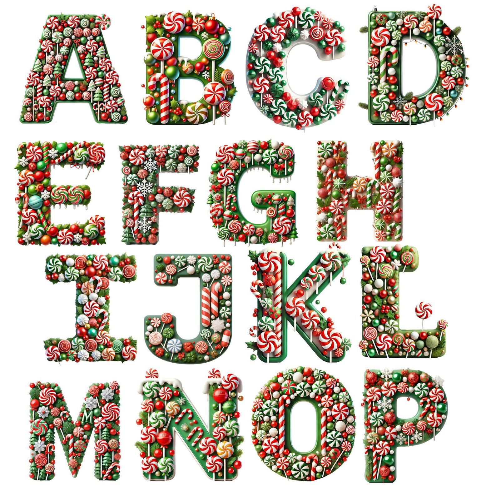 Lollipop Alphabet, Candy Cane Letters, Christmas Candy, Festive Candy ...