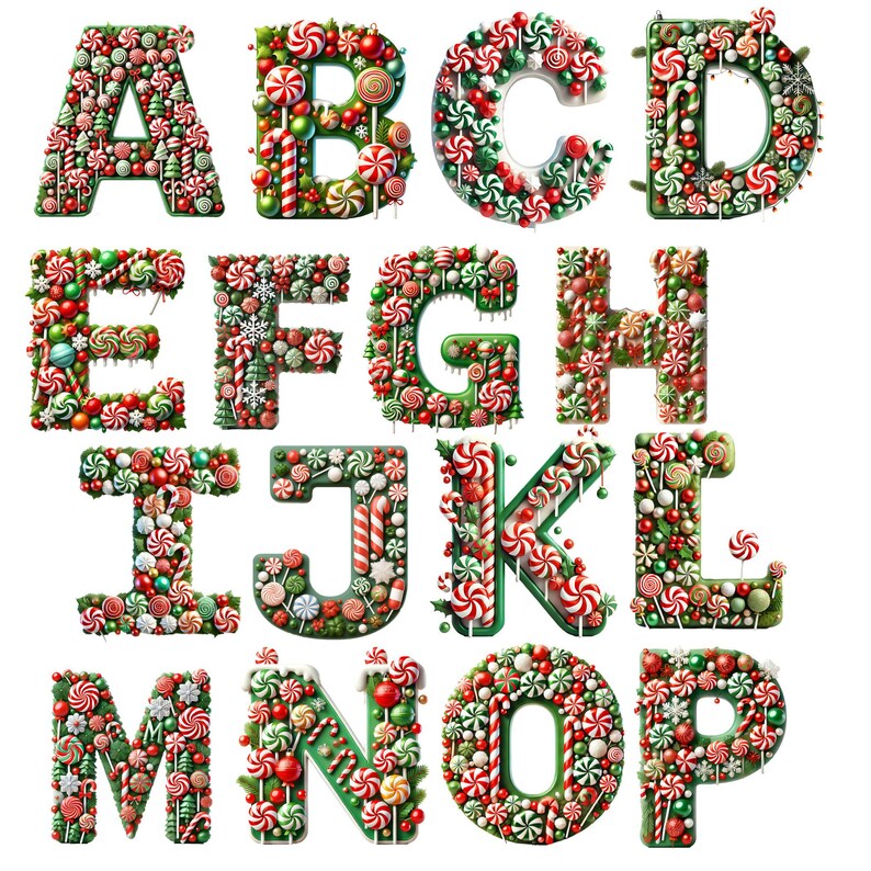 Lollipop Alphabet, Candy Cane Letters, Christmas Candy, Festive Candy ...
