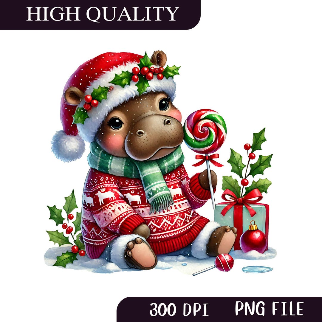 Christmas Hippo Png, Hippo With Santa, Christmas Designer Png, Xmas ...