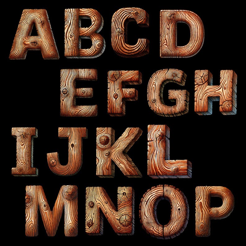Rustic Wooden Alphabet, Wood Texture Alphabet, Rustic Letter Clipart ...