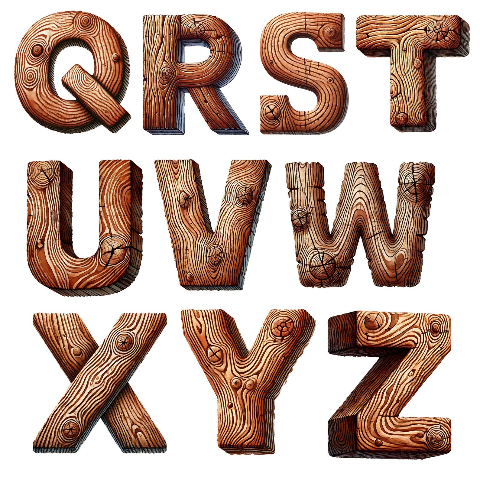 Rustic Wooden Alphabet, Wood Texture Alphabet, Rustic Letter Clipart ...