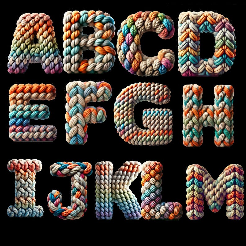 Cozy Knit Alphabet, Colorful Yarn Letters (PNG) - Etsy