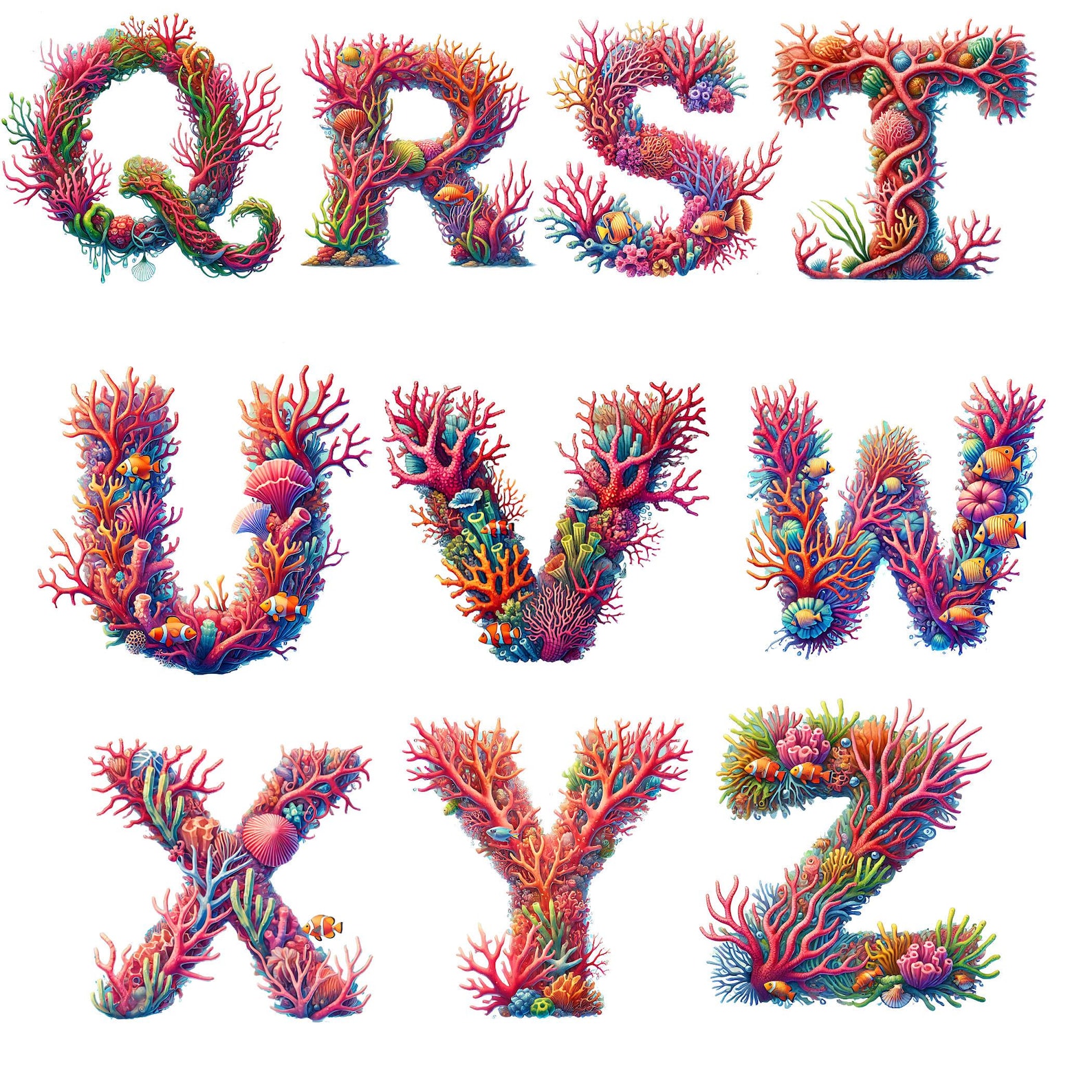 Coral Reef Alphabet, Coral Alphabet, Marine Alphabet, Ocean Letters ...