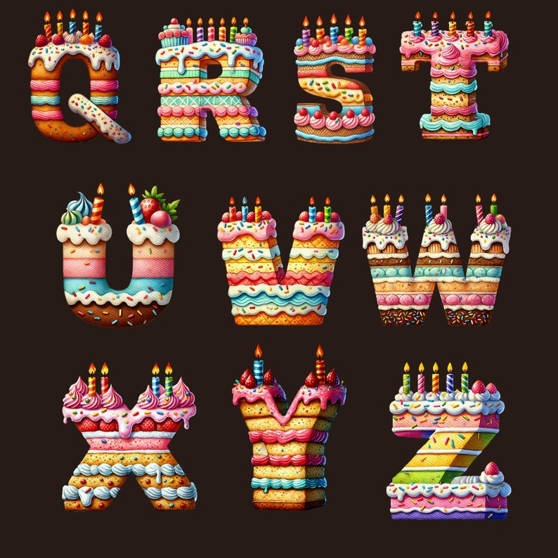 Birthday Cake Alphabet, Birthday Alphabet, Cake Letter Clipart, Candle ...