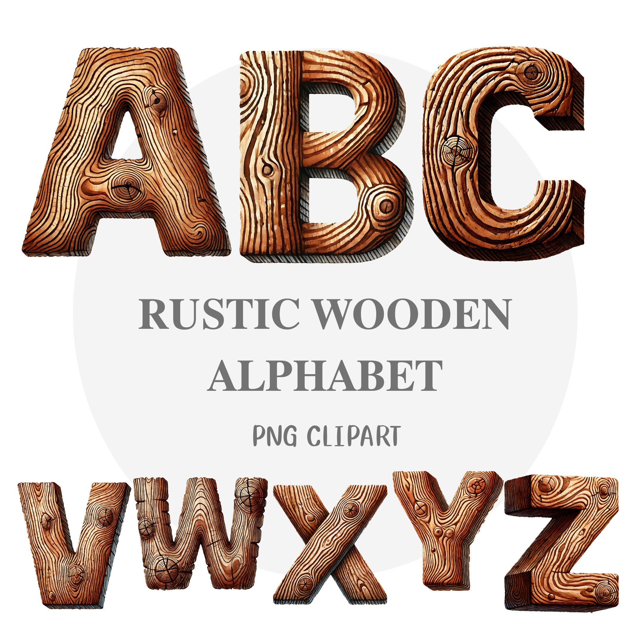 Rustic Wooden Alphabet, Wood Texture Alphabet, Rustic Letter Clipart ...