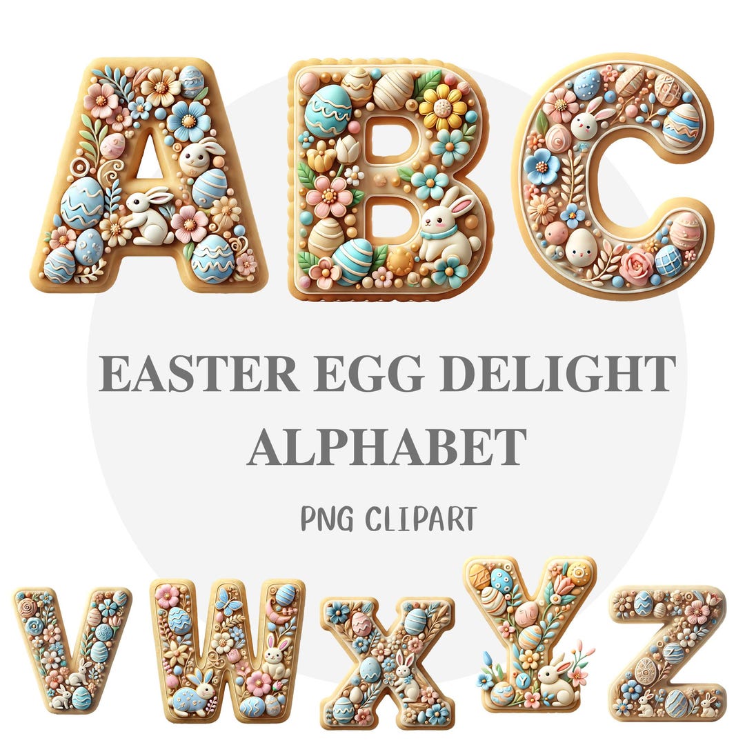 Easter Egg Alphabet PNG, Watercolor Bunny Font (digital Download) - Etsy