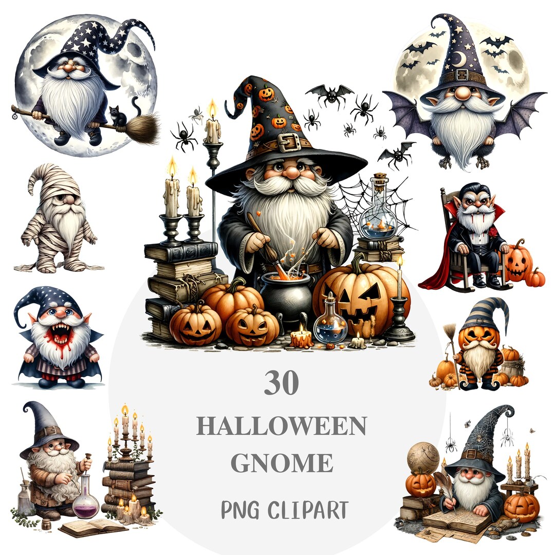 30 Pngs Halloween Gnome Clipart, Halloweenclip Art, Halloween Bundle ...
