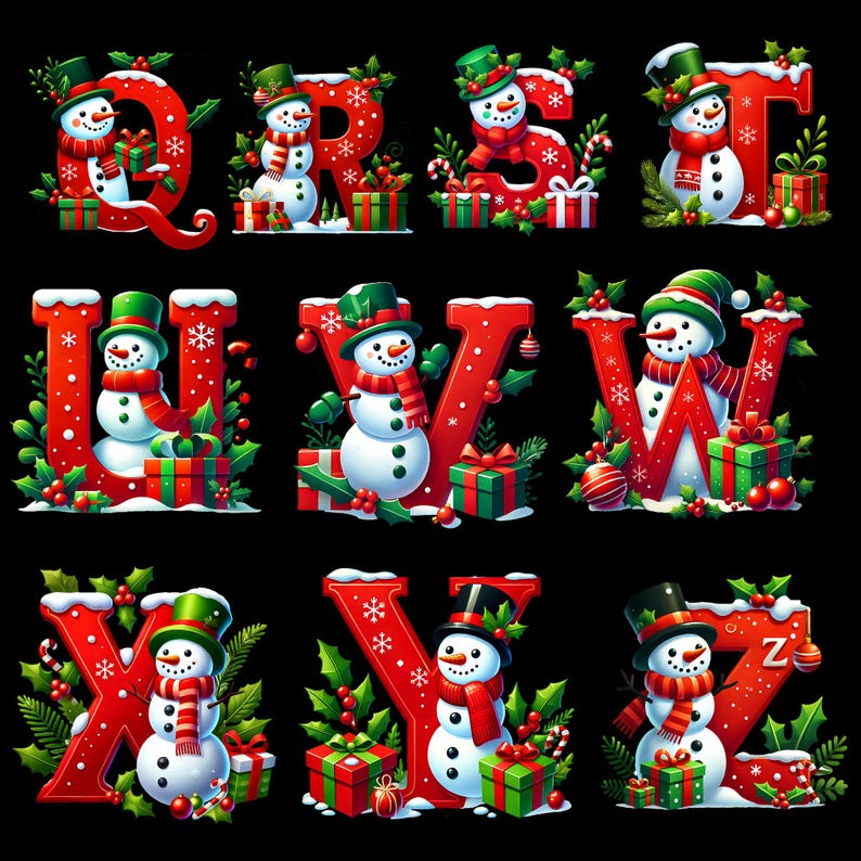 Snowman Alphabet Clipart, Christmas Letters PNG (digital Download) - Etsy