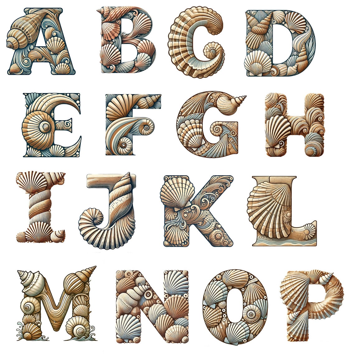 Seashell Alphabet, Coastal Letters PNG (digital Download) - Etsy