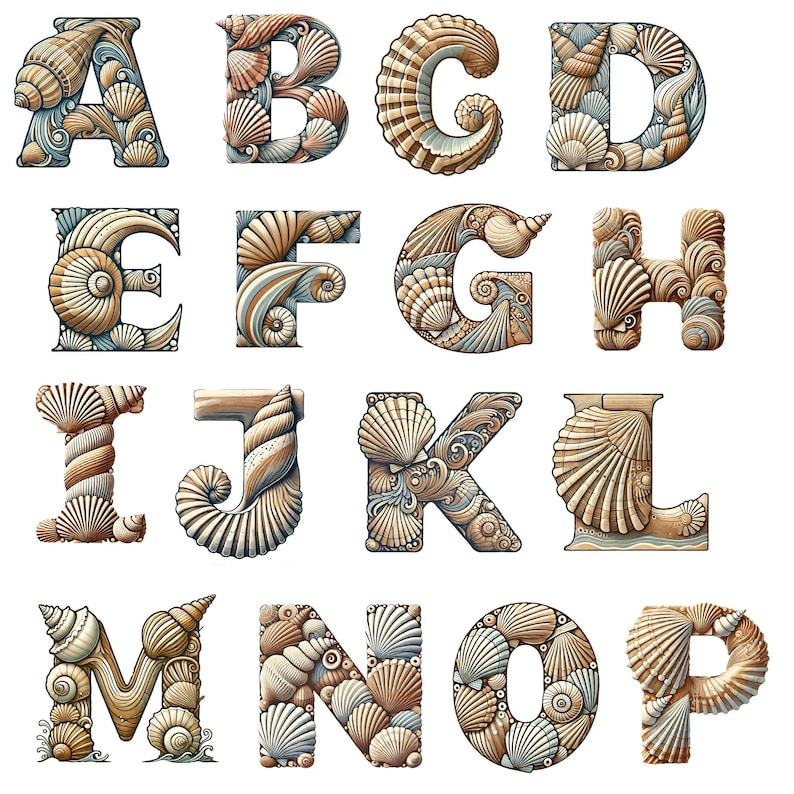Seashell Alphabet, Coastal Beach Decor, ABC Seashell, ABC Beach ...