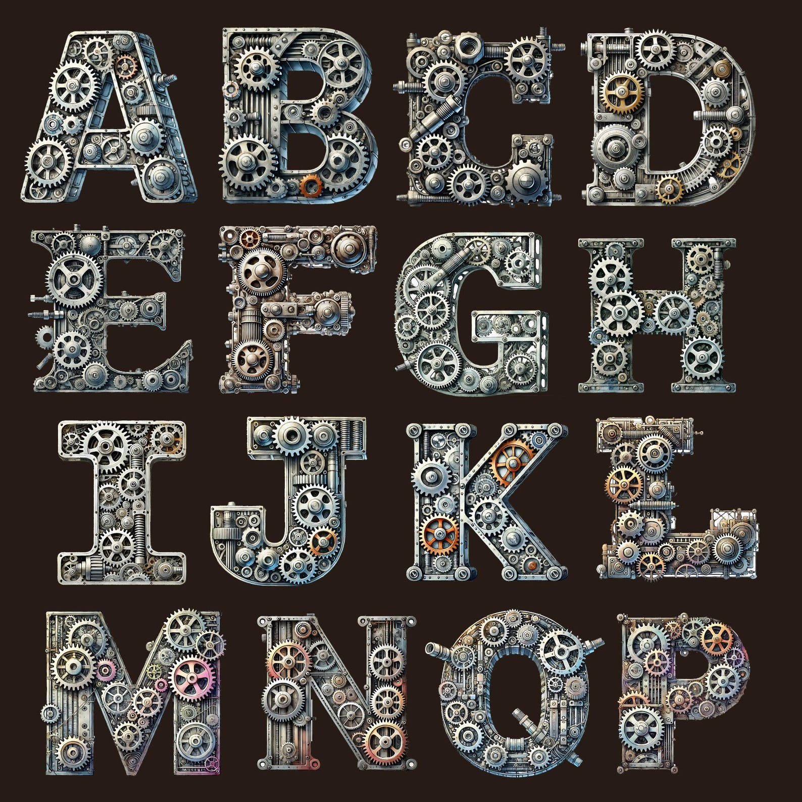 Steampunk Gears Alphabet, Cogs Monogram, Mechanical Font (digital Files ...