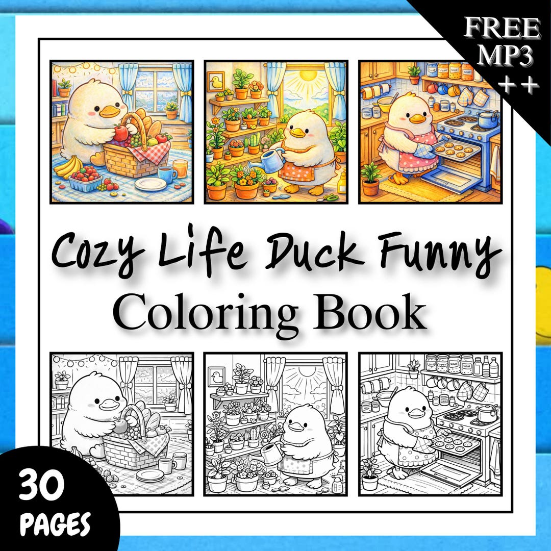 Duck Cozy Life Coloring Book + Free Relaxing MP3 Music - Etsy