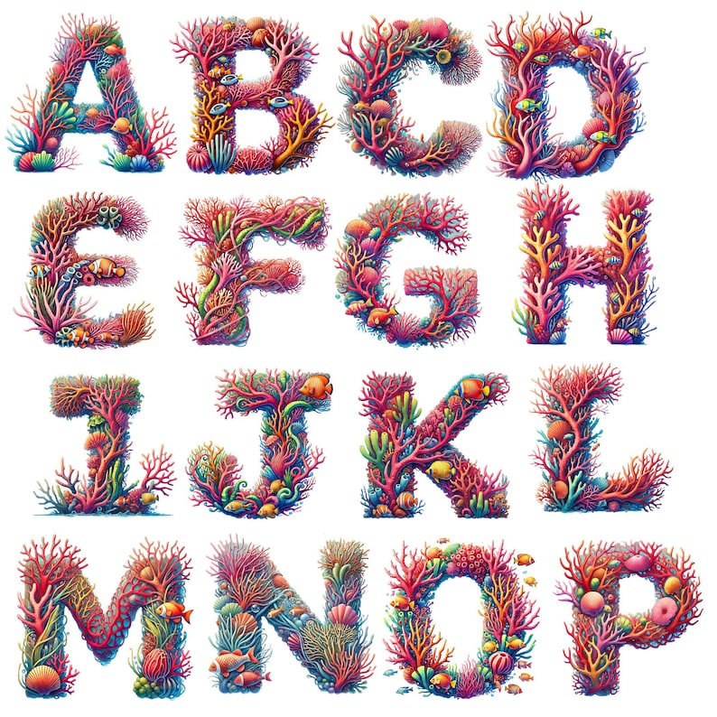 Coral Reef Alphabet, Coral Alphabet, Marine Alphabet, Ocean Letters ...