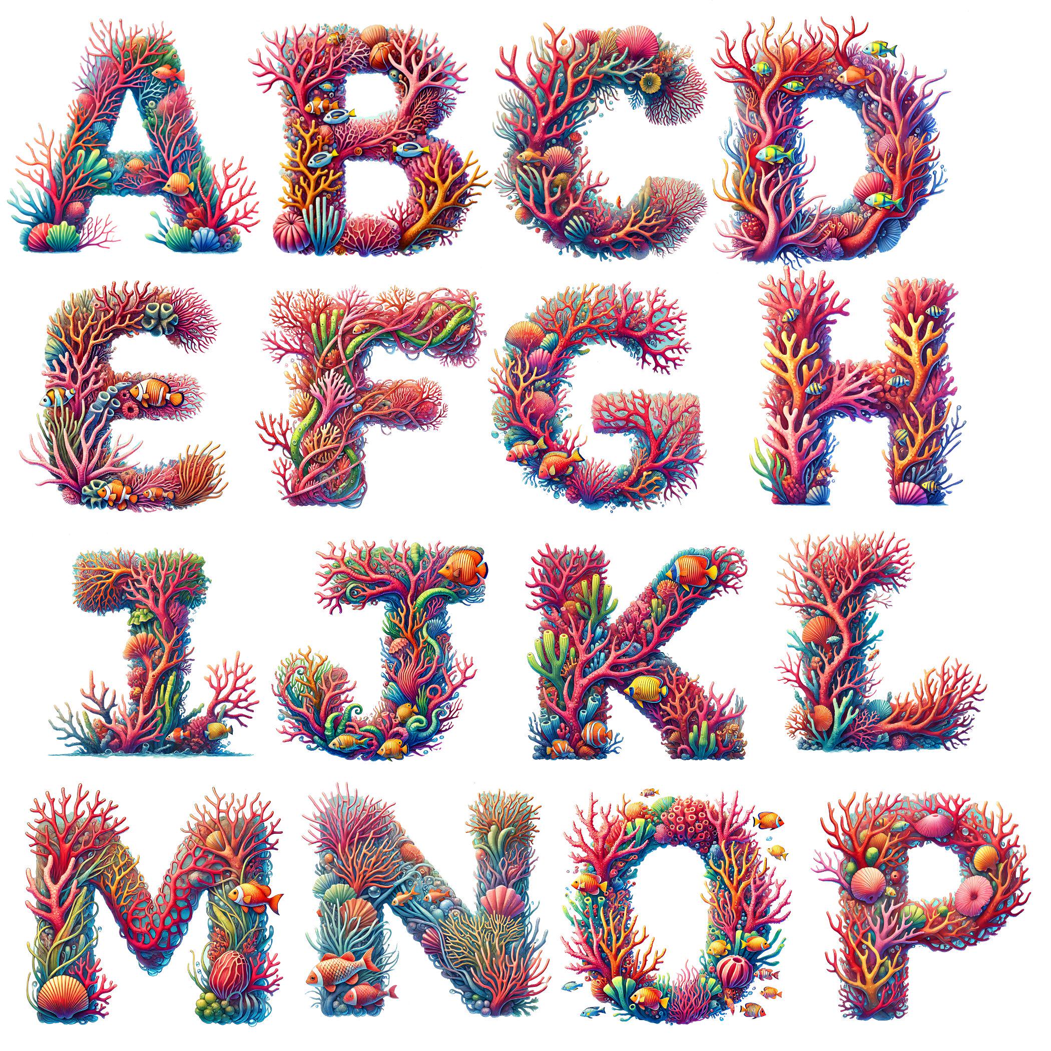 Coral Reef Alphabet, Coral Alphabet, Marine Alphabet, Ocean Letters ...