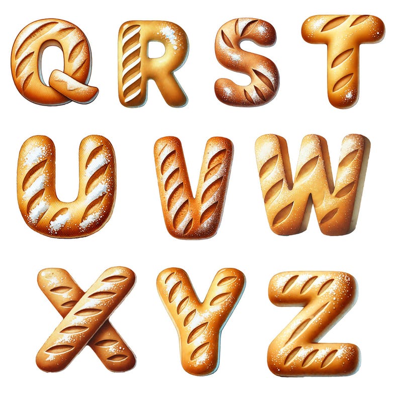 Artisan Bread Alphabet, Bakery Clipart, Bread Letters, Bakery Alphabet ...